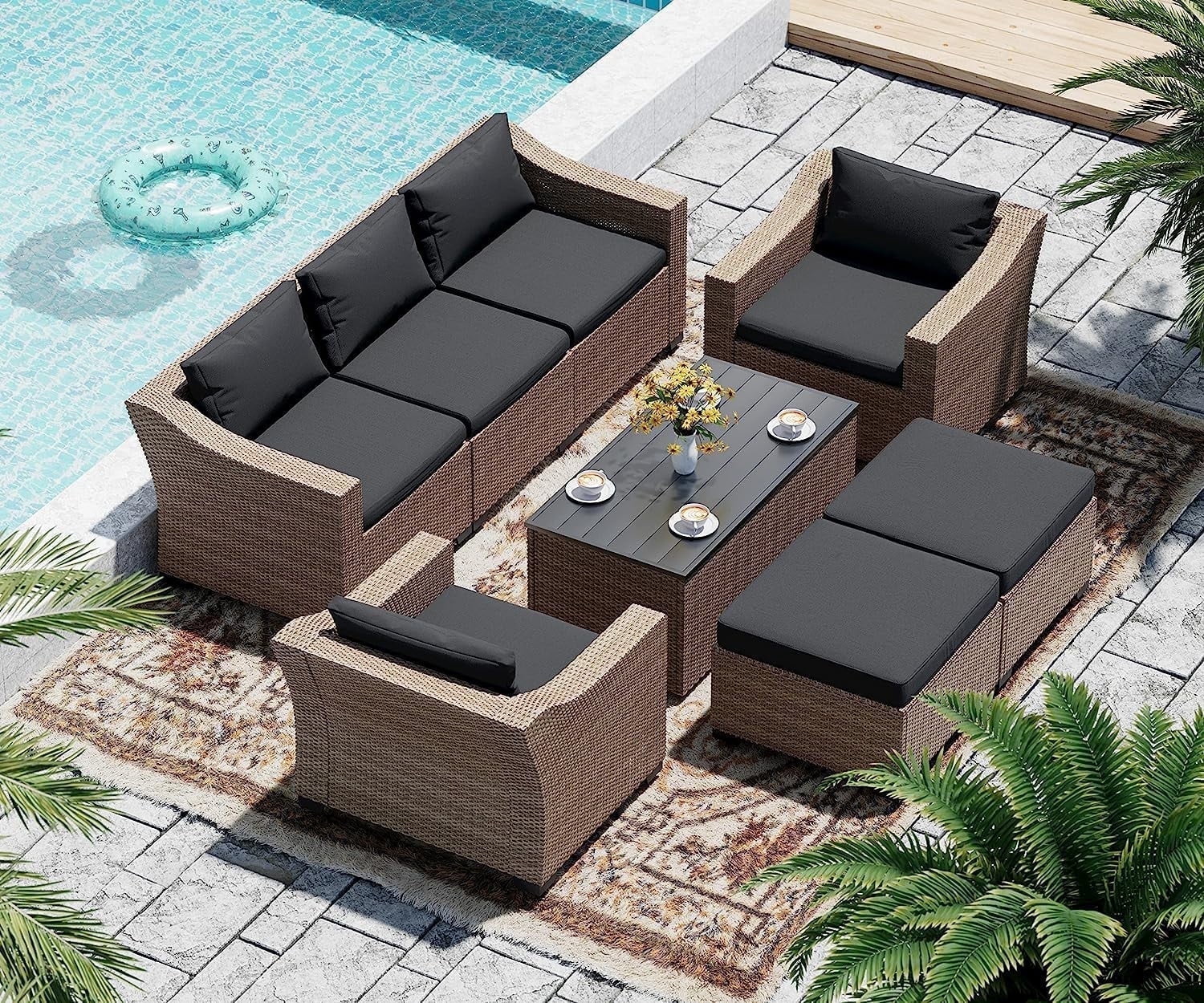 Bifanuo 8-Piece Wicker Outdoor Patio Dining Set, Yellow/Black - Walmart.com