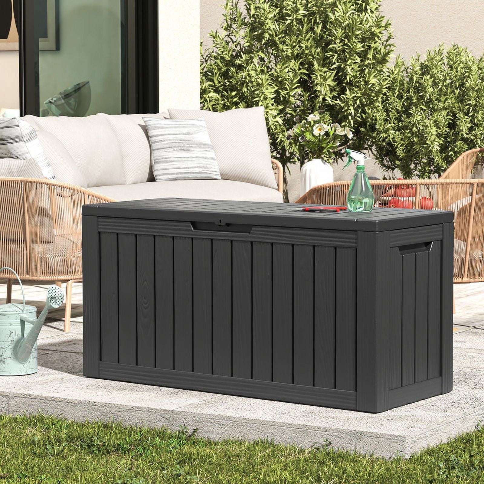 Bifanuo 80 Gallon Deck Box Lockable Resin Outdoor Storage Box ...