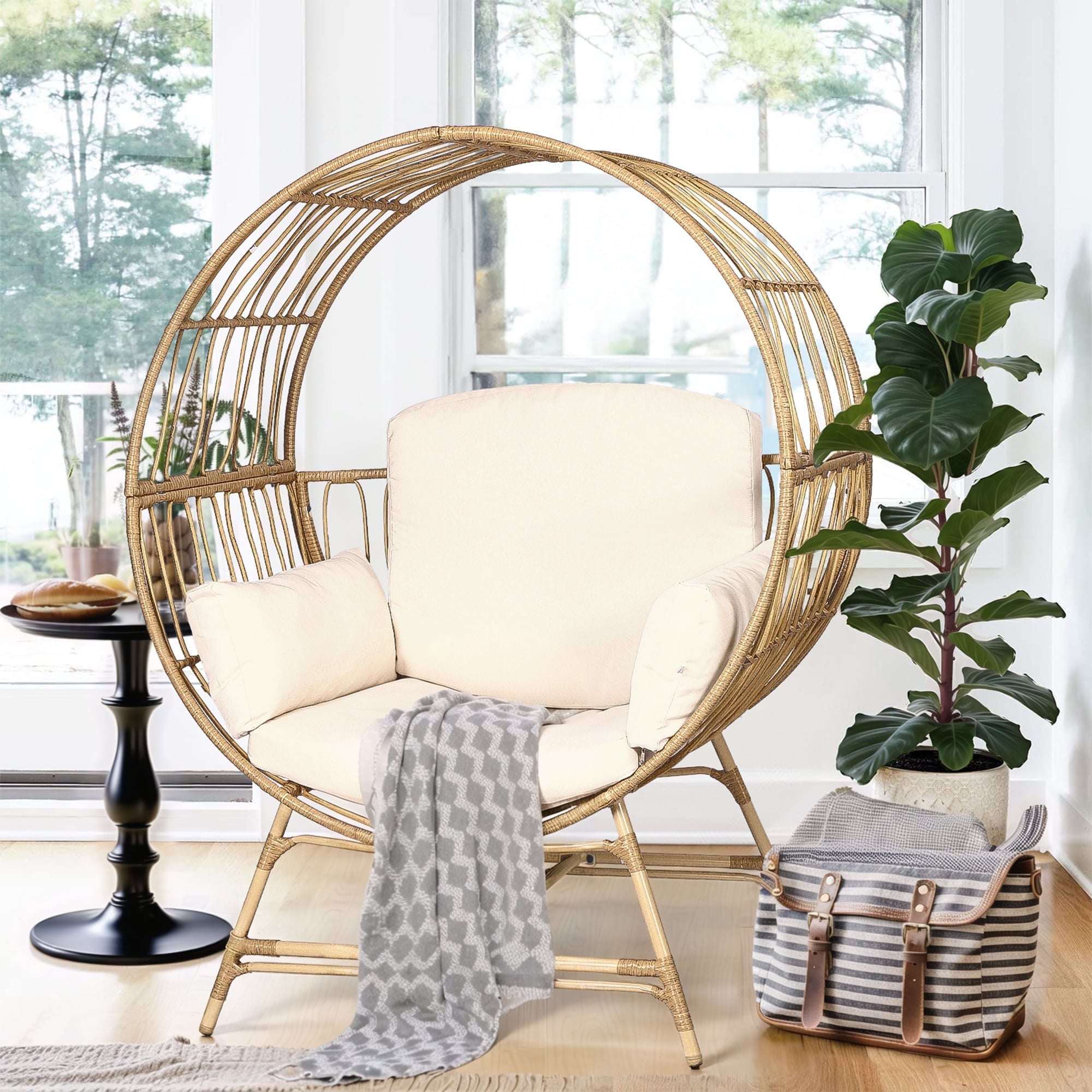 Bifanuo Egg Chair, Wicker Indoor Outdoor Lounger, 4 Cushions, Steel ...