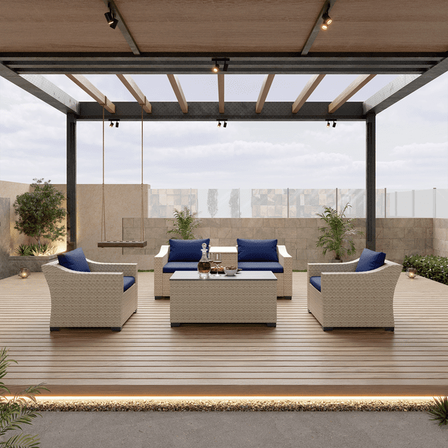 Bifanuo Extra Large Outdoor Rattan 6-Piece Conversation Set - Featuring ...
