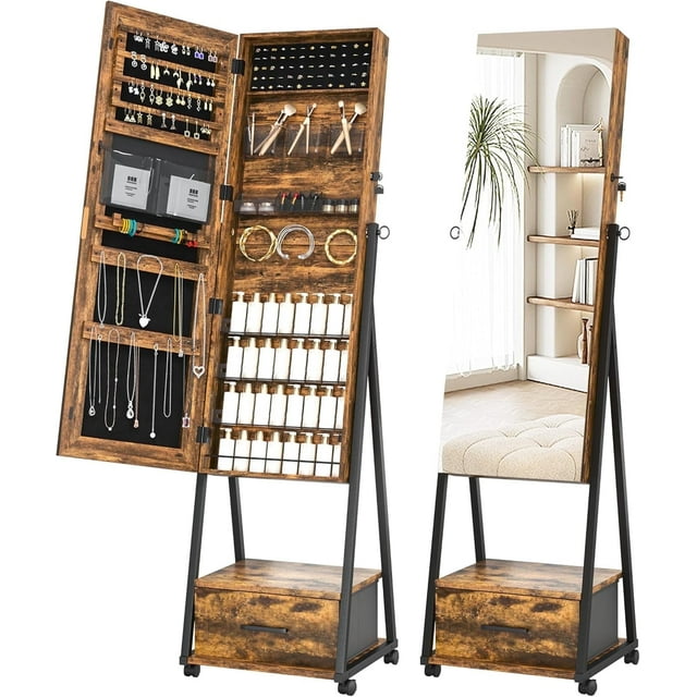 Bifanuo Full-Length Mirror Jewelry Cabinet, Standing Jewelry Organizer ...