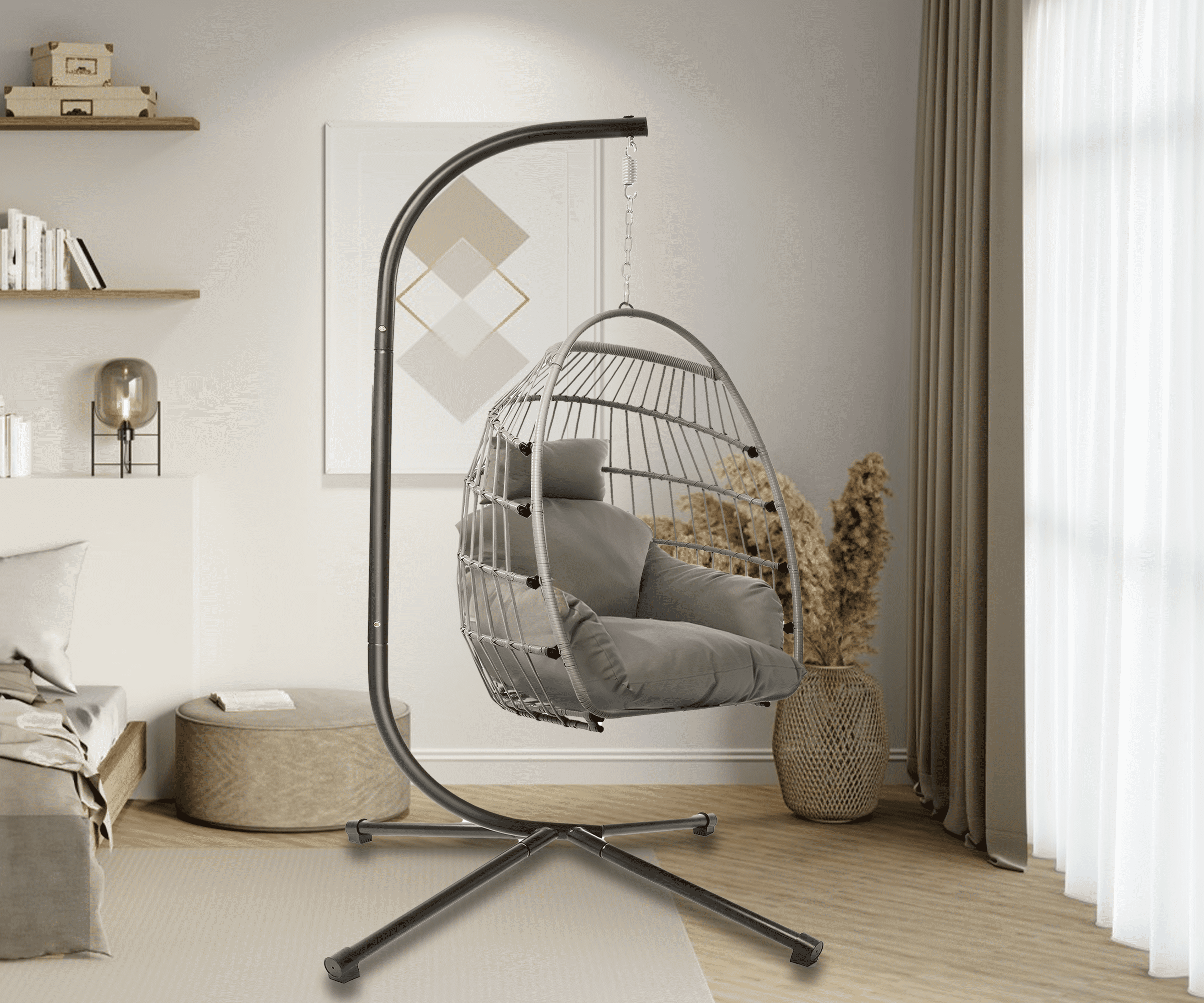 Bifanuo Woven Indoor/Outdoor Swing Egg Chair with Stand, Foldable, UV ...