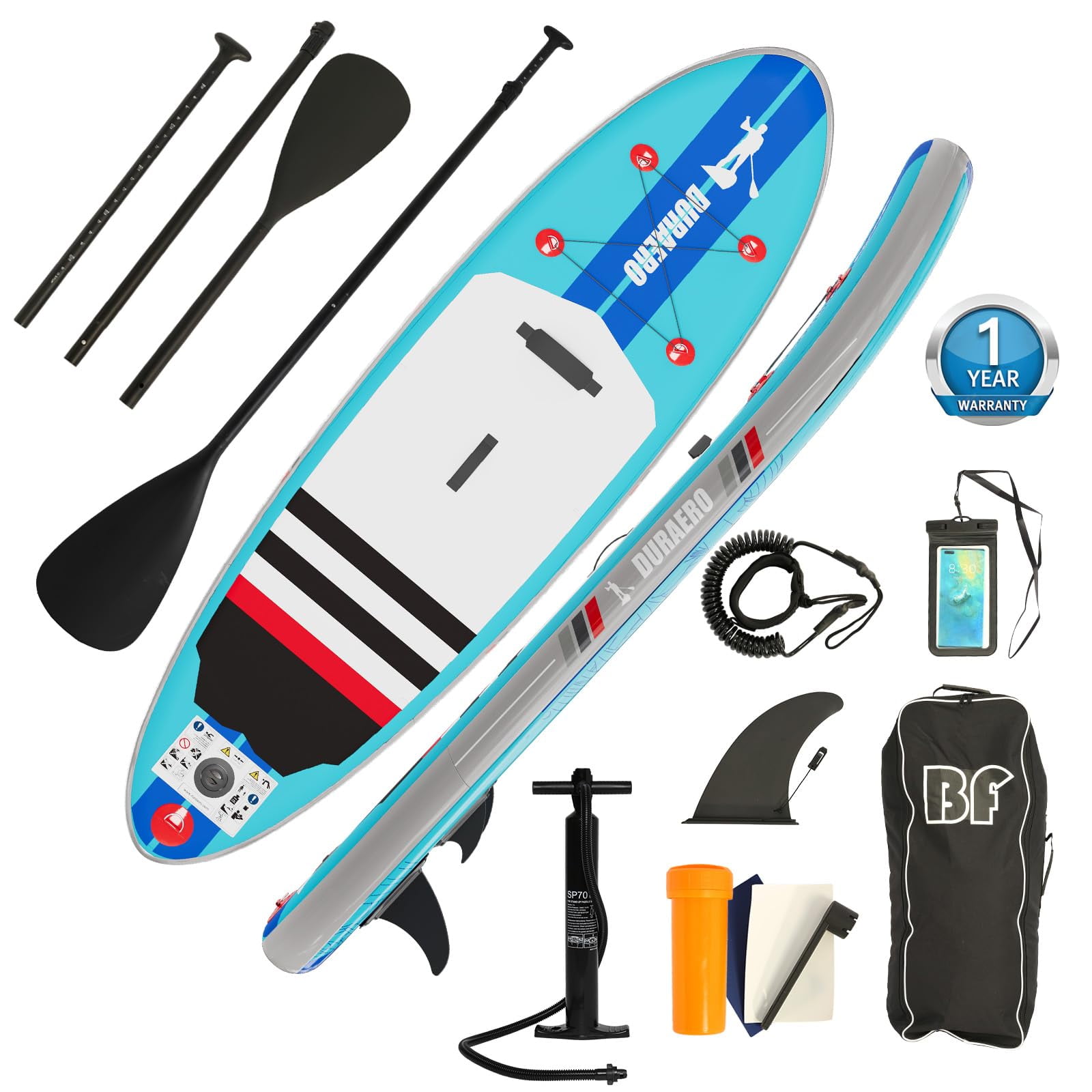 Bifanuo Inflatable Stand Up Paddle Board with SUP Paddles, Fins, Valve Adapter. Non-Slip Deck ...