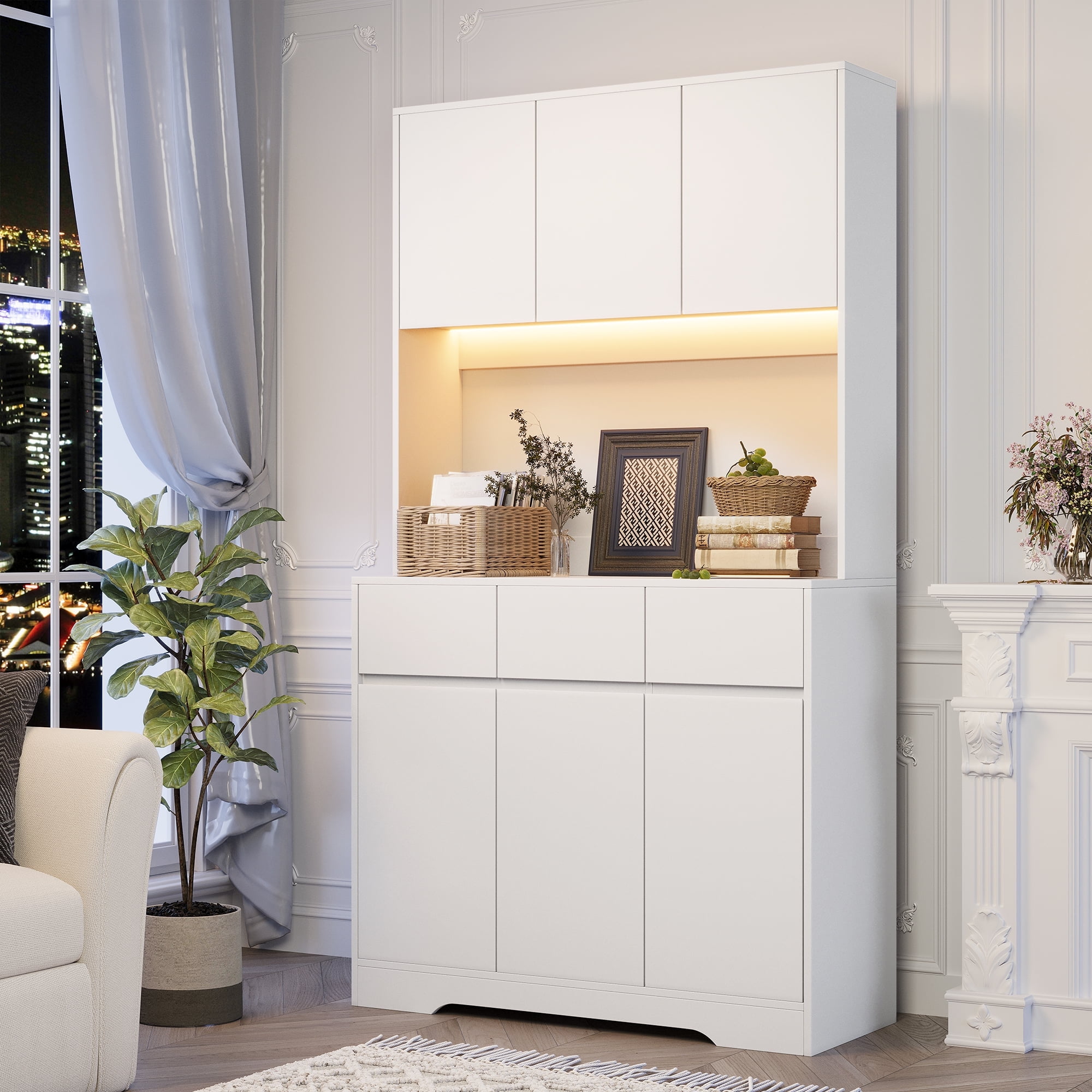 Bifanuo Kitchen Pantry Storage Cabinet, Large Buffet Cabinet with Power ...