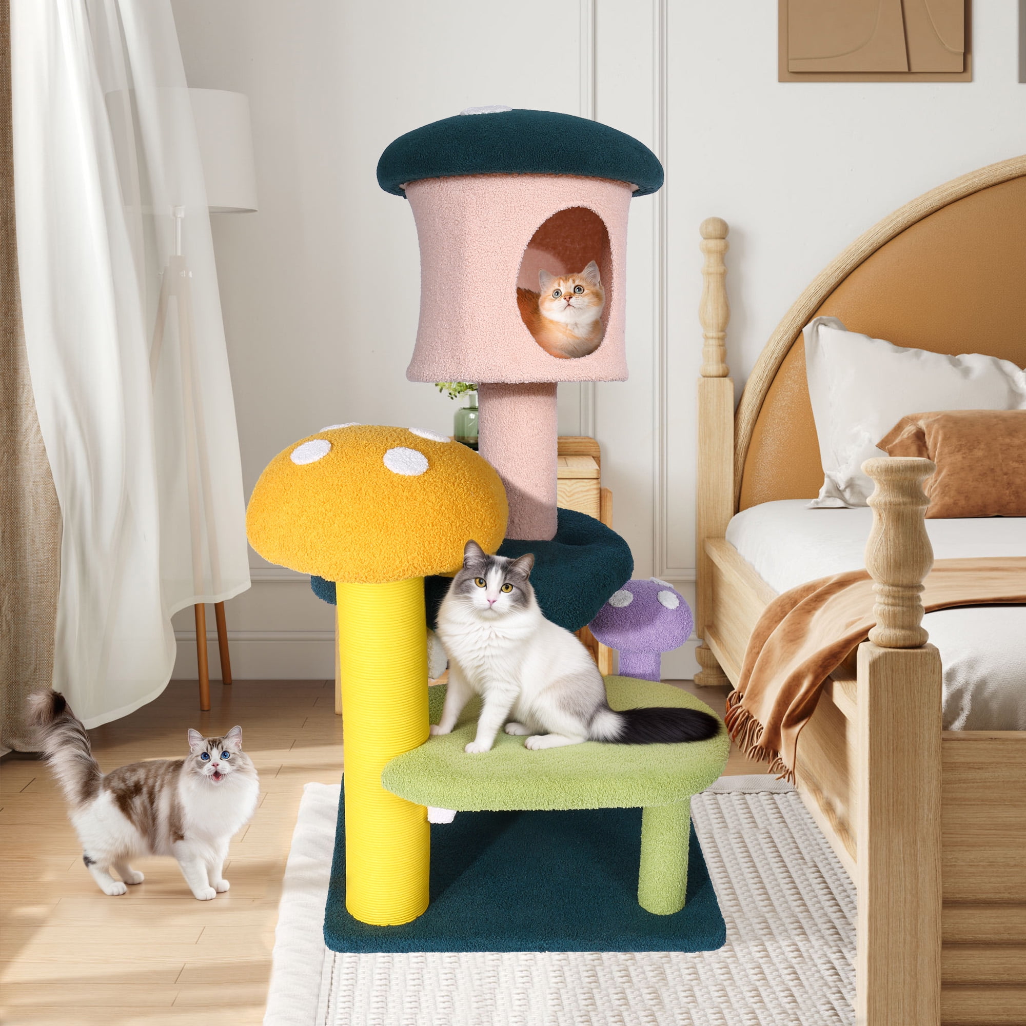 Bifanuo Mushroom Cat Tree, Cute Cat Tower with Full-Wrapped Sisal Posts ...