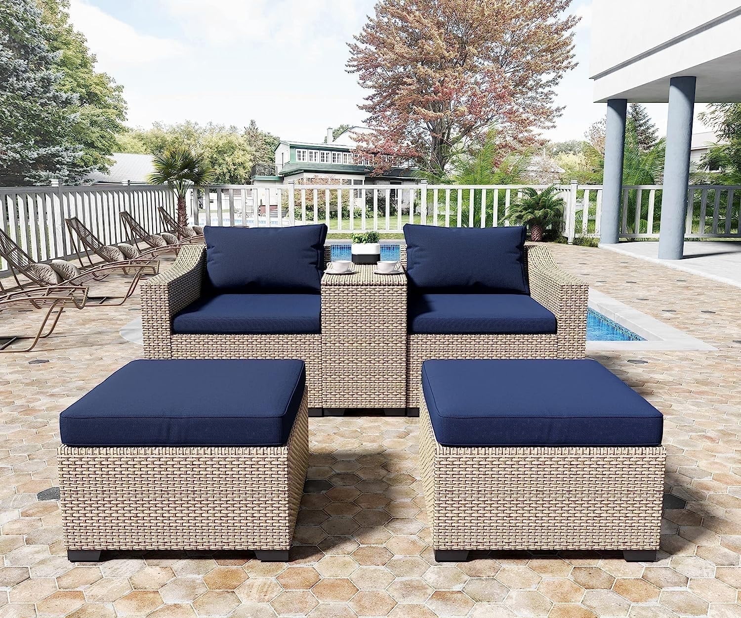 Bifanuo Patio Conversation Set, 5-Piece Wicker Outdoor Sectional ...