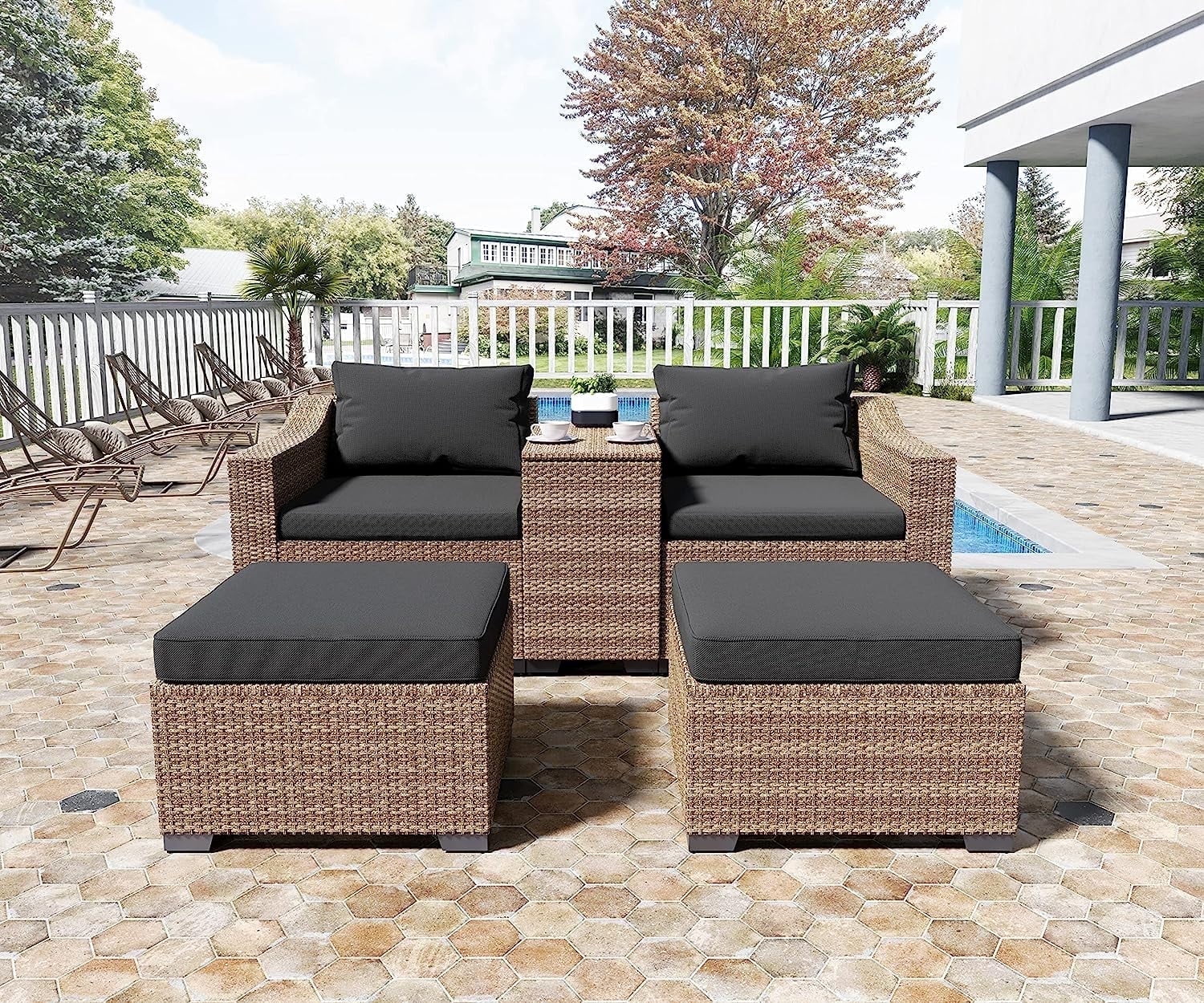 Bifanuo Patio Conversation Set, 5-Piece Wicker Outdoor Sectional ...