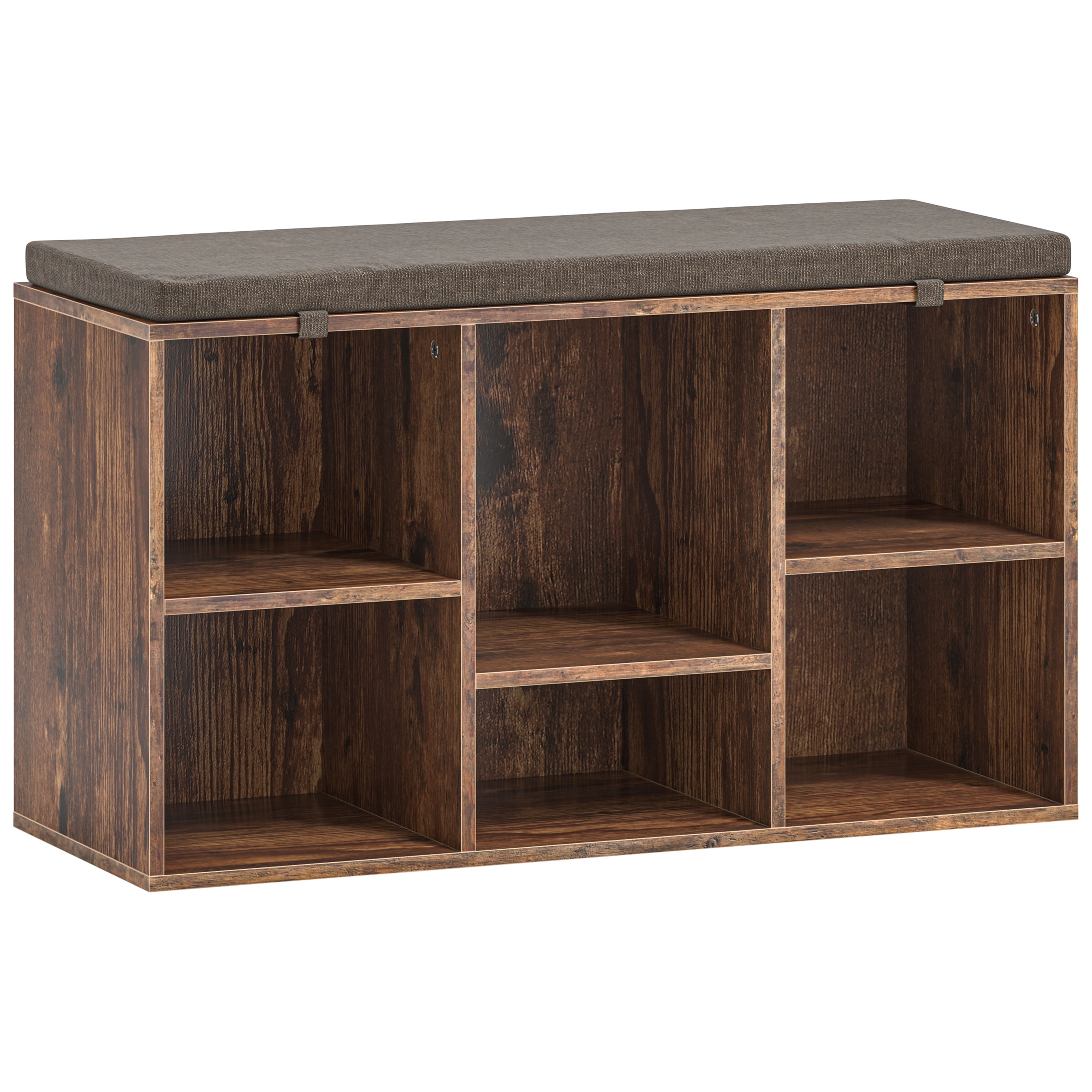 Bifanuo Shoe Storage Bench with Seating Cushion, Shoe Rack with 6 Cubby ...