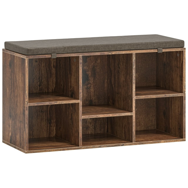 Bifanuo Shoe Storage Bench with Seating Cushion, Shoe Rack with 6 Cubby ...