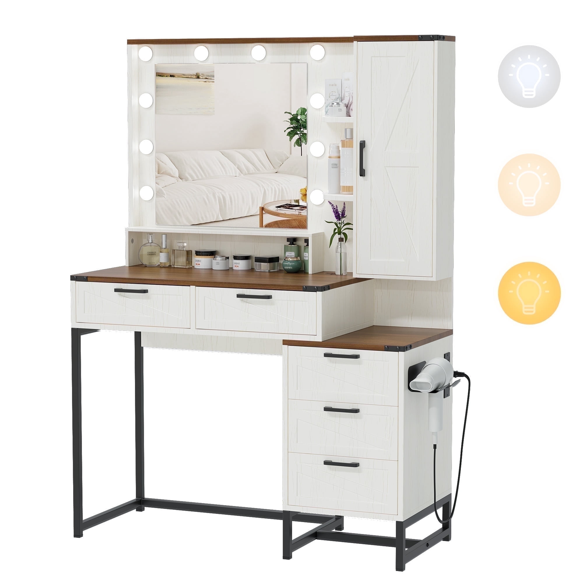 Bifanuo Vanity Desk with Large Mirror and Lights, Makeup Vanity with ...
