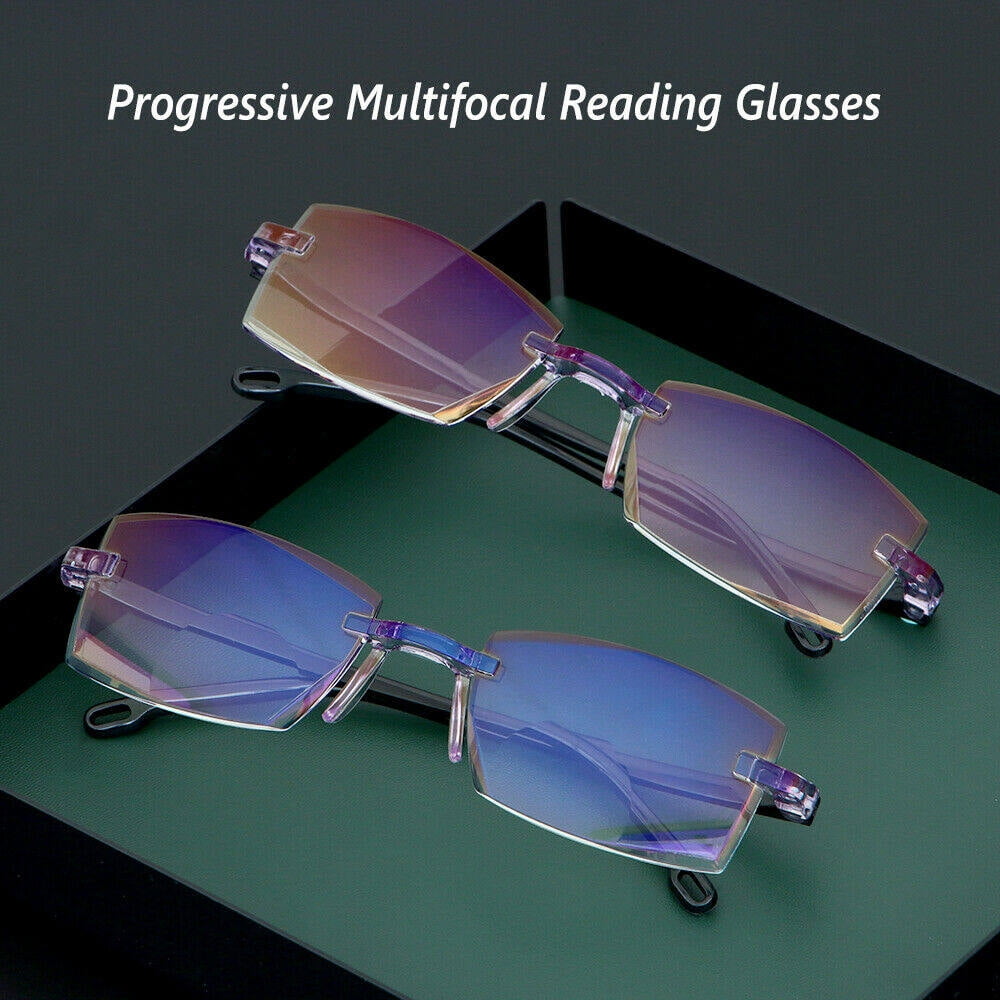 Bifocal Anti Blue Reading Glasses Portable Rimless Multifocal ...