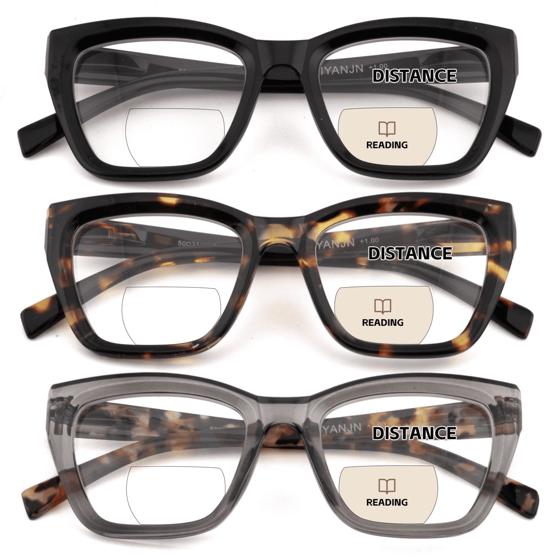 Bifocal Reading Glasses For Women Men 3 Pack Fashion Cat Eye Computer ...