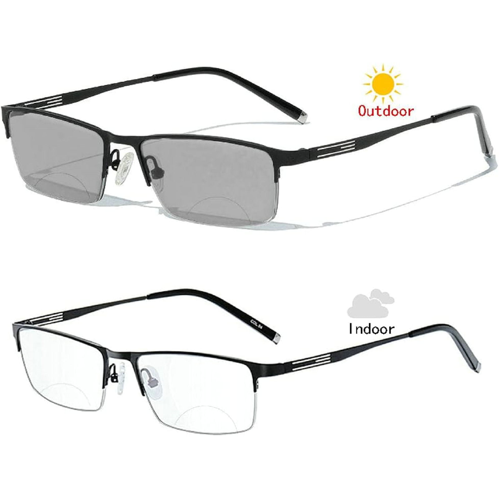 Bifocal Reading Glasses Men Business Sun Photochromic Lens Metal Half ...
