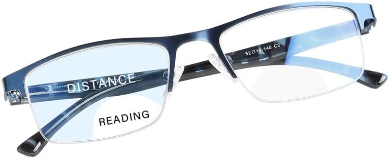 Bifocal Reading Glasses for Women Men, Metal Half Frame Blue Light ...