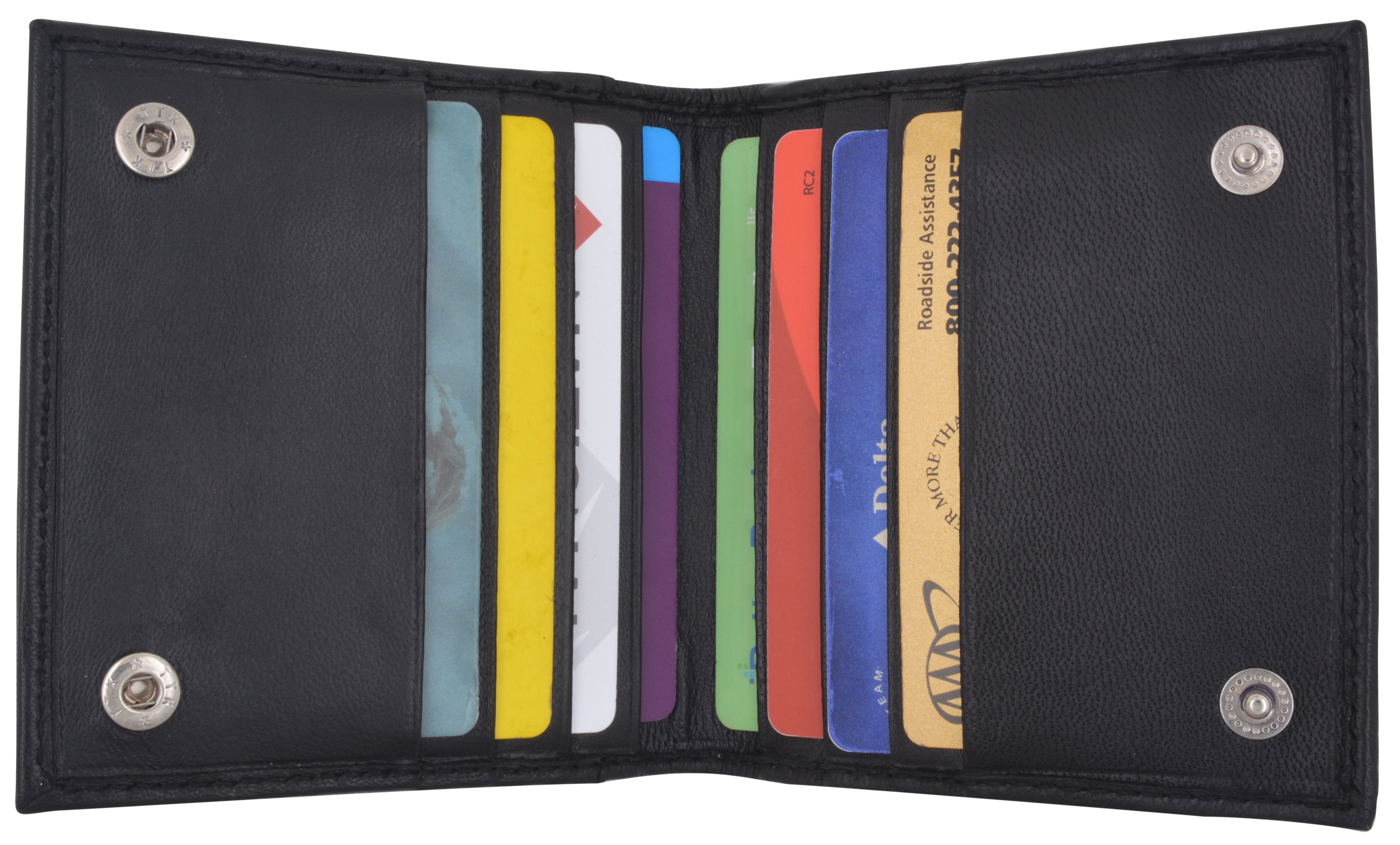 Bifold Credit Card Holder with Snap Button Closure Genuine Leather 80W ...