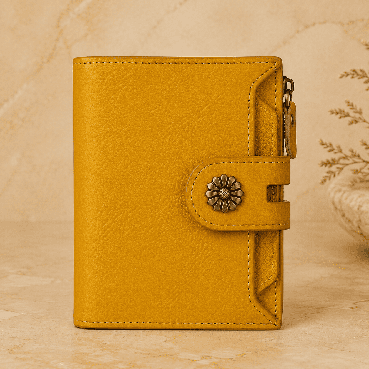 Bifold Leather Card Holder Wallet c5-brightyellow with Removable ID ...