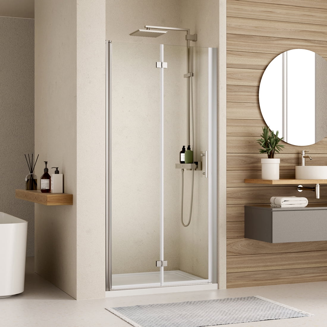 Bifold Shower Door, 34" W X 72" H Frameless Glass Shower Door with 1/4 in. Clear Tempered Shower ...