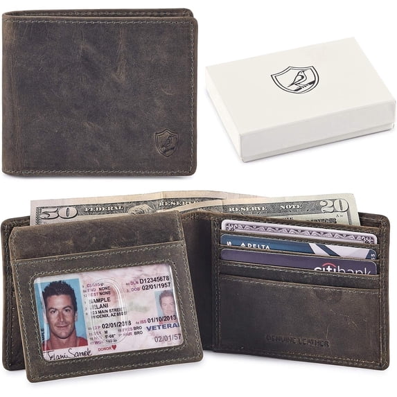 Bifold Wallet for Men's Real Genuine Slim Leather RFID Blocking 2 ID ...