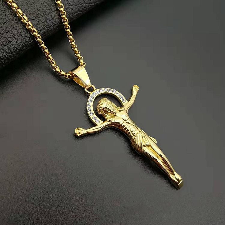 Big 14K Yellow Gold Necklace Chain Gold Color Christian Jewelry Jesus ...