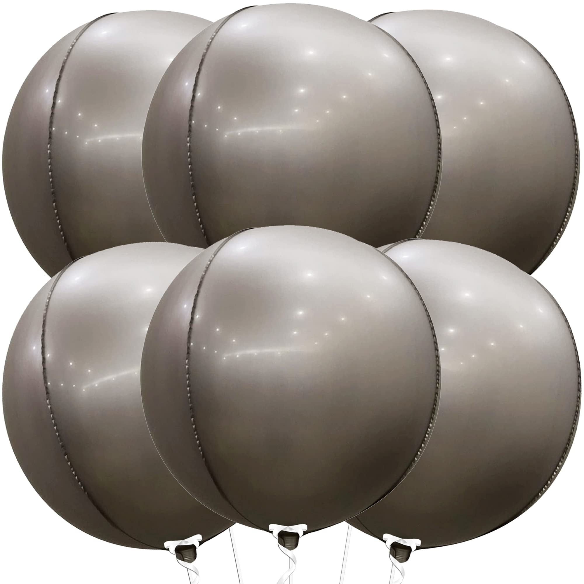 Big, 22 Inch Grey Metallic Balloons - Pack of 6 | Mylar 360 Degree 4D ...