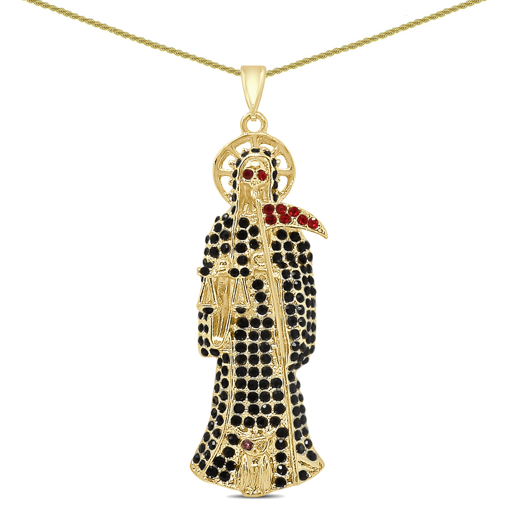 Big 3.25'' 30 + Grams 14K Gold Finish Simulated Diamond Santa Muerte ...