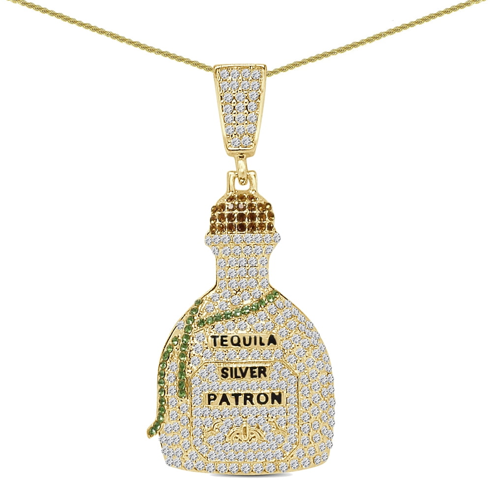 Big 3'' 34 + Grams 14K Gold Finish Simulated Diamond Tequila Patron ...