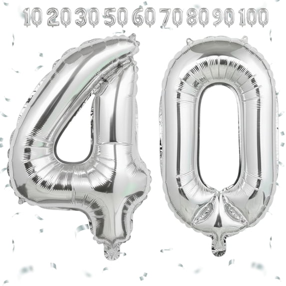 Big 40-Inch Silver Number 40 Balloons (4 & 0) – Jumbo Foil Mylar ...