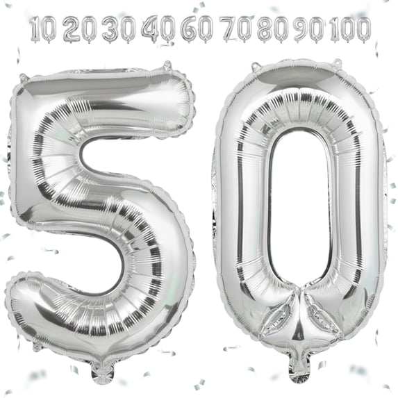 Big 40-Inch Silver Number 50 Balloons (5 & 0) – Jumbo Foil Mylar ...