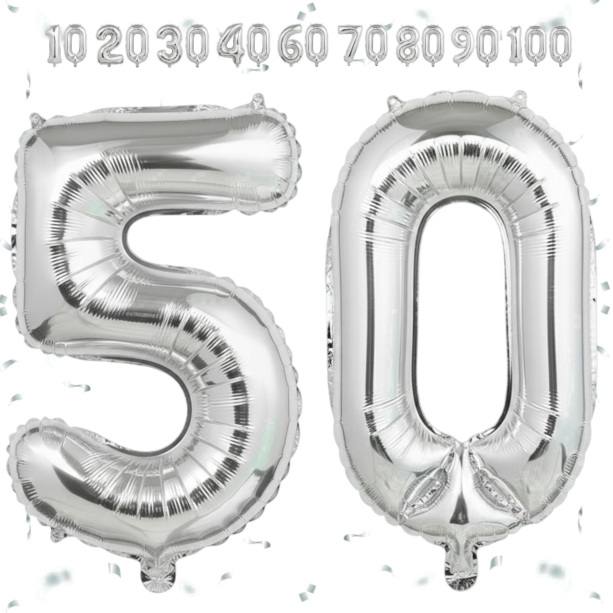 40-Inch Silver Number 50 Balloons (5 & 0) | Big Jumbo Foil Mylar ...