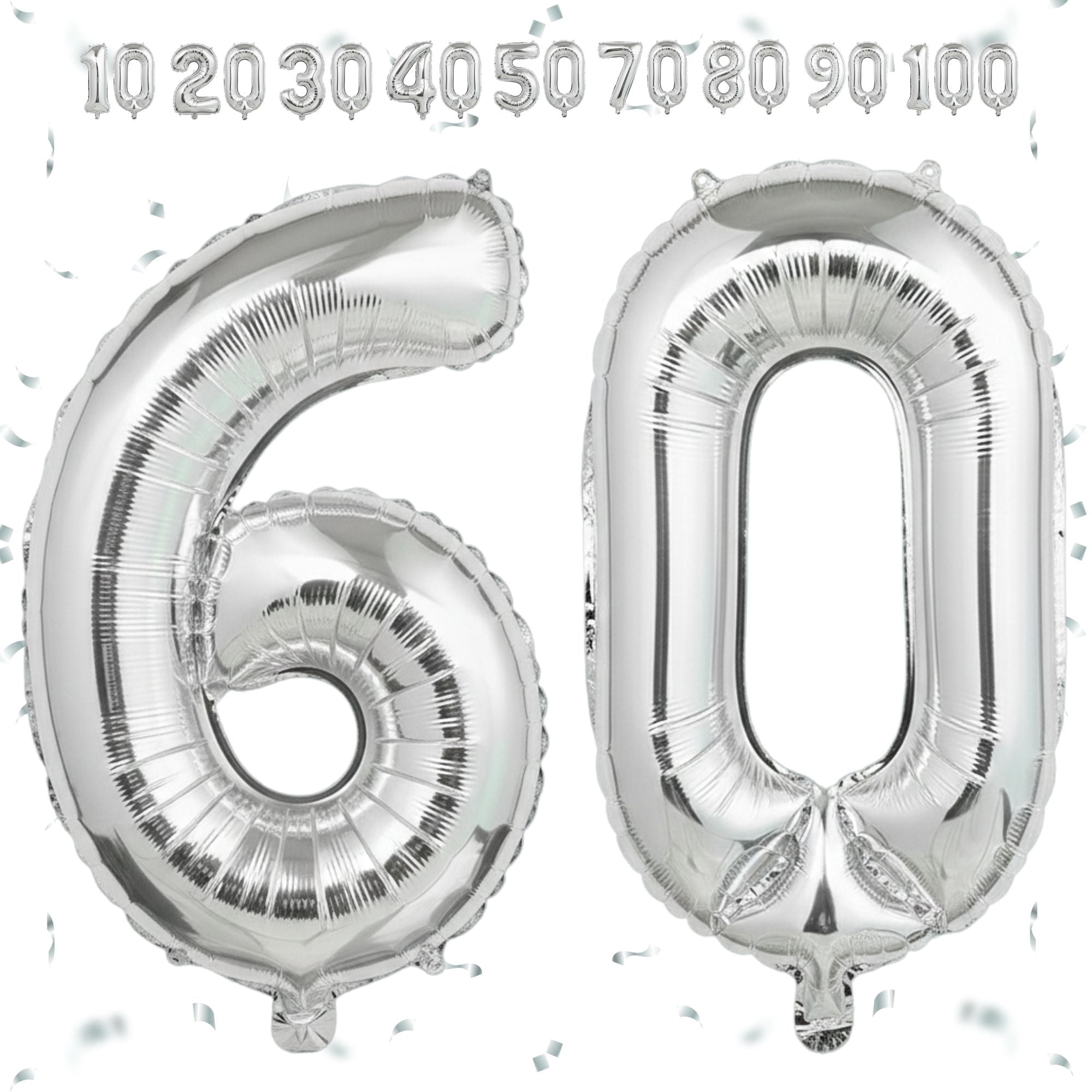 Big 40-Inch Silver Number 60 Balloons (6 & 0) – Jumbo Foil Mylar ...
