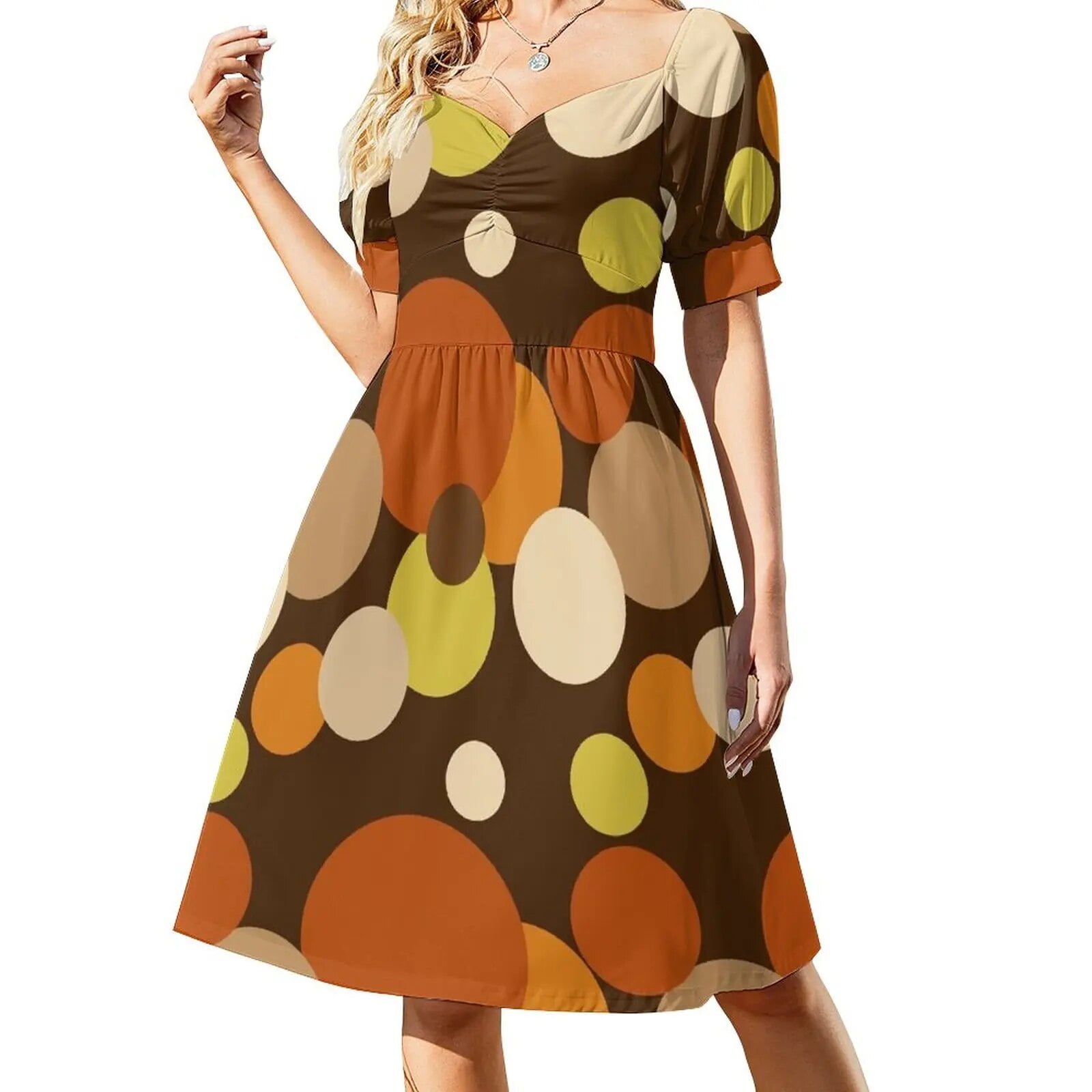 Big 70s polka dots brown Dress Elegant gowns Woman's evening dress ...