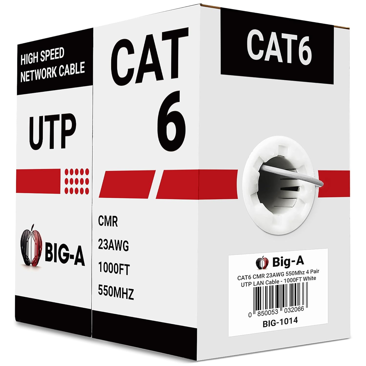 Big-A - Bulk Cat6 Cable 1000ft 23AWG Solid 4 Pair, Cat 6 Ethernet Cable ...