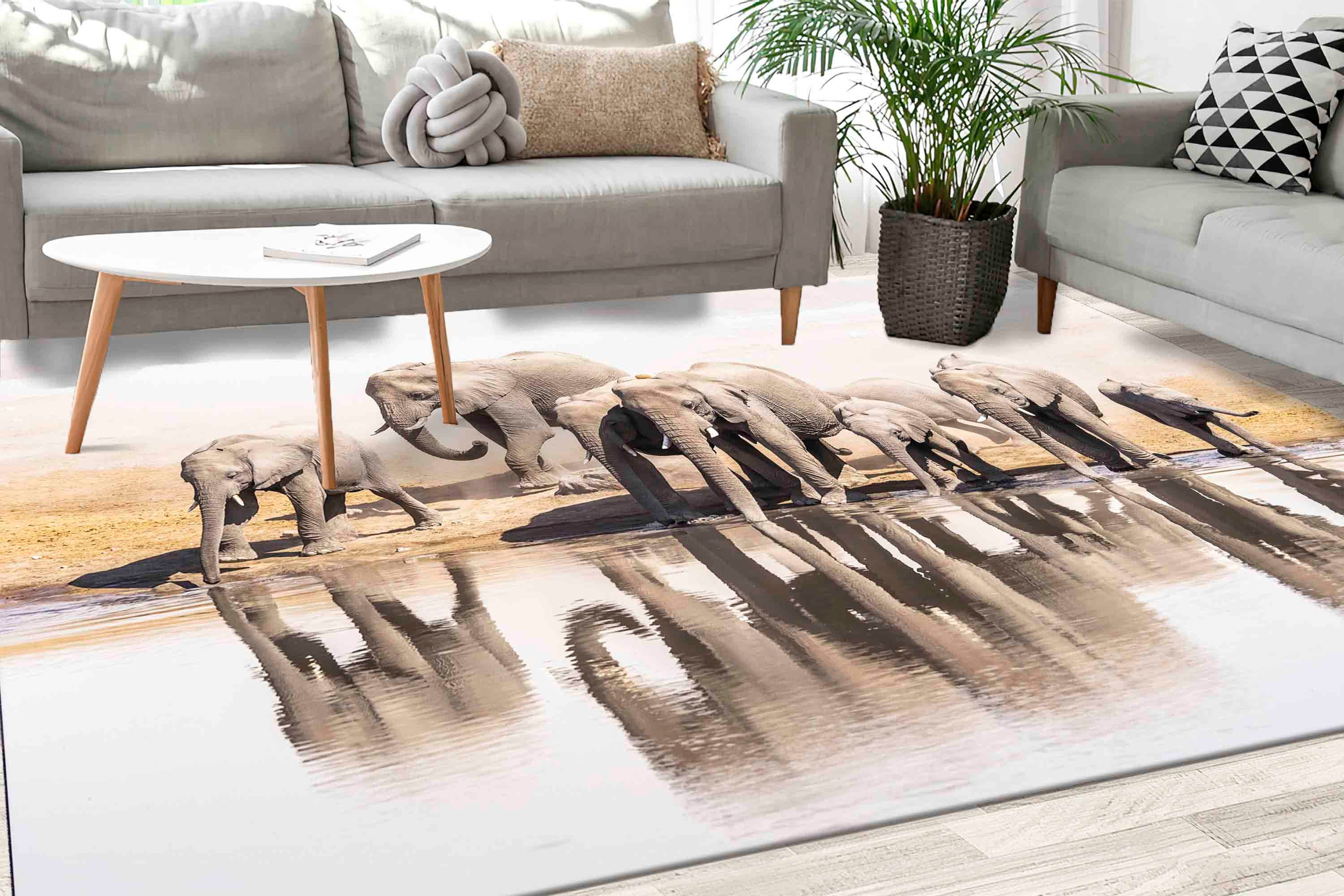 Big African Elephants Rugs, Elephant Family Rugs, Farmhouse Rug, Animal ...