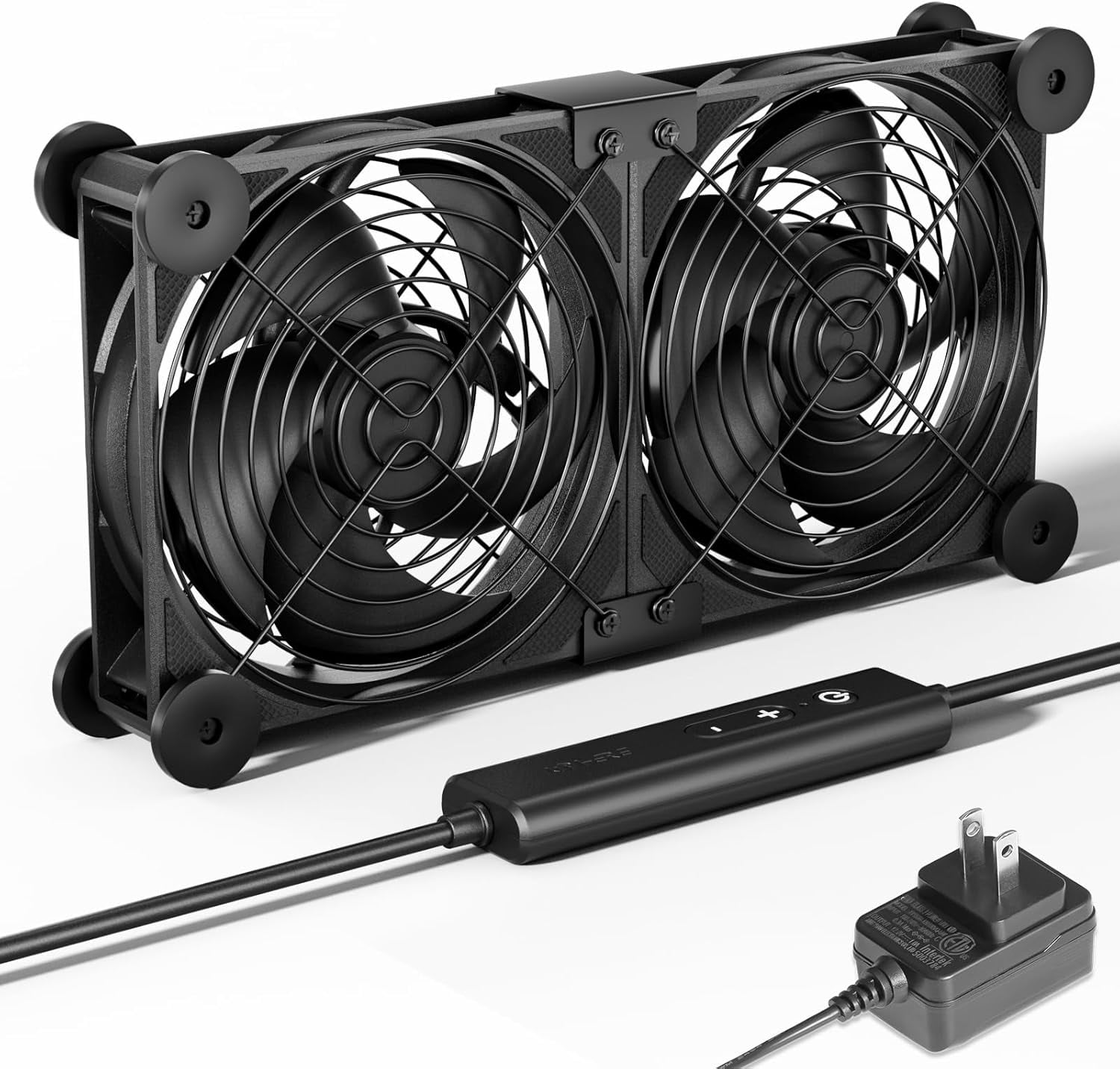Big Airflow 2 x 120mm x 25mm Computer Fan with AC Plug Cabinet Fan 100V ...