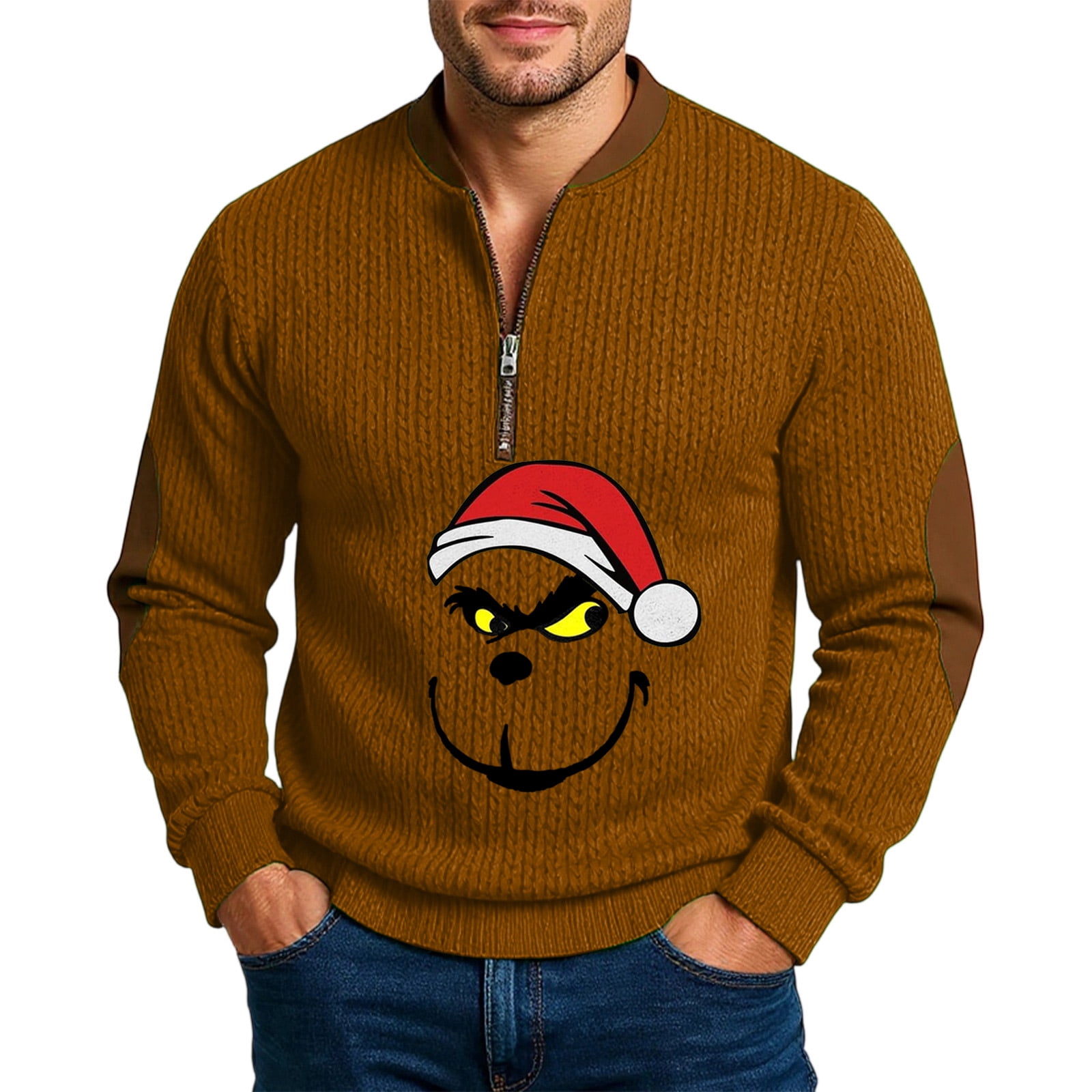 Big And Tall Christmas Sweaters for Men Mock Neck Quarter Zip up ...