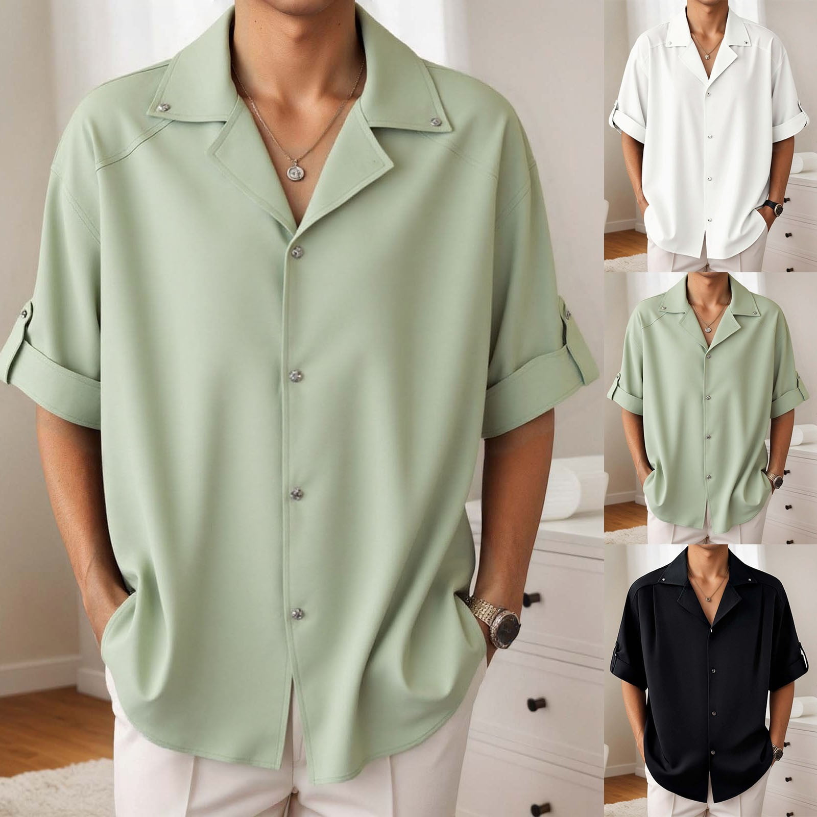 Big And Tall Dress Shirts Men Plus Size Short Sleeve V Neck Summer ...