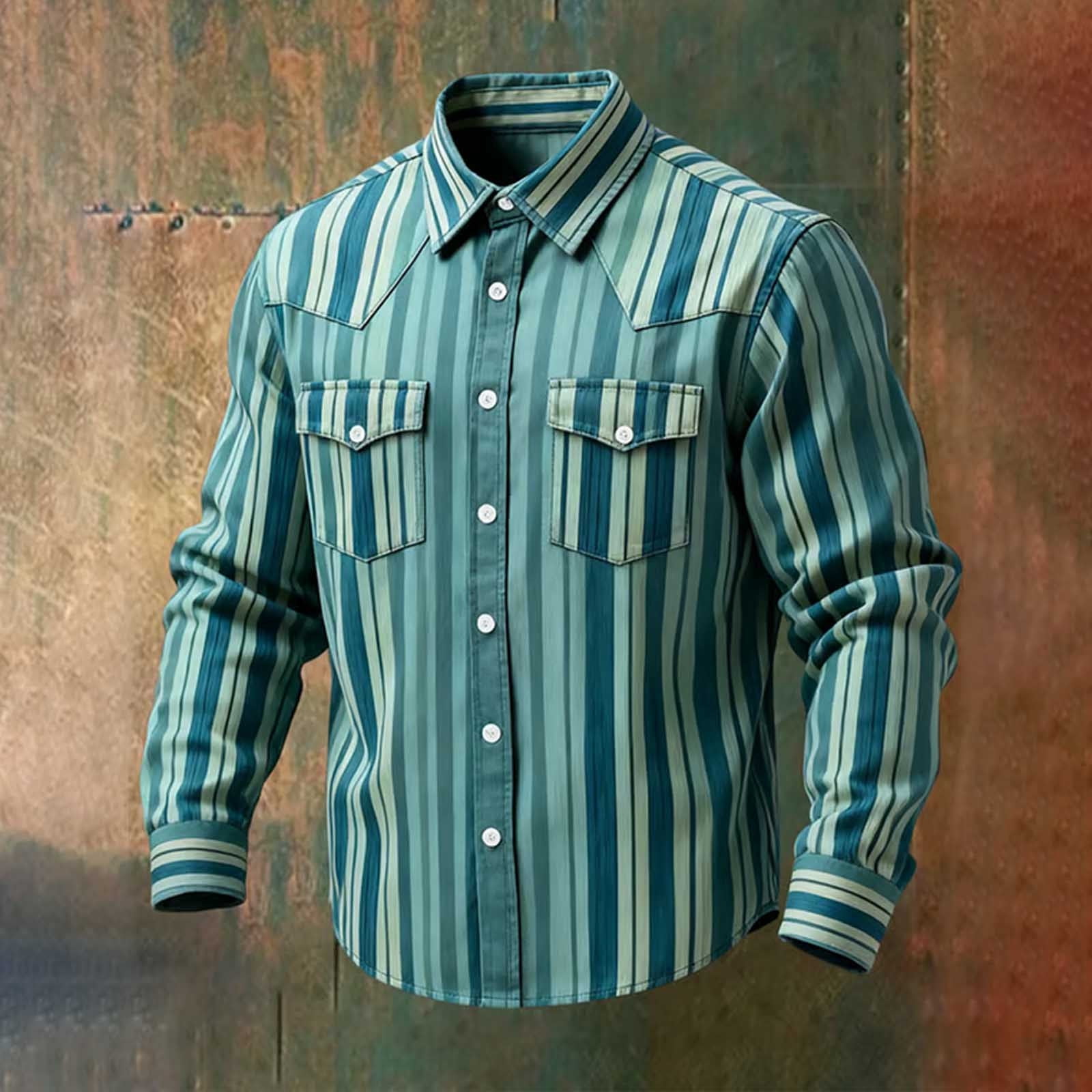Big And Tall Men's Cotton Long Sleeve Button Down Shirt Vintage Printed ...