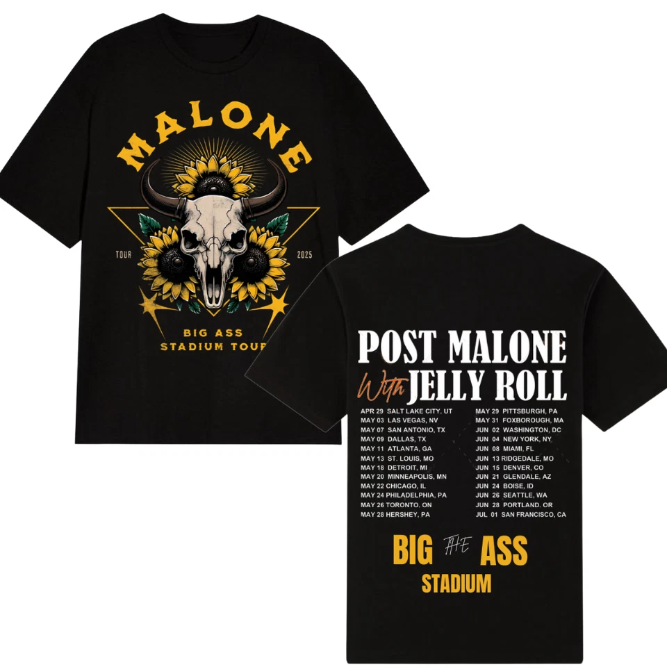 Big As.s Stadium Malone Post Malone Je.lly Ro.ll Tour 2025 Concert T ...