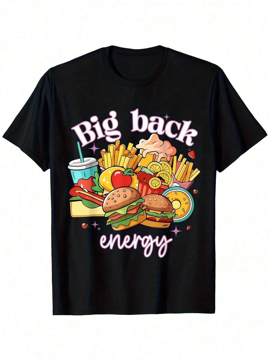 Big Back Energy Snacks Graphic Tee Black Short Sleeve Unisex Cotton T ...