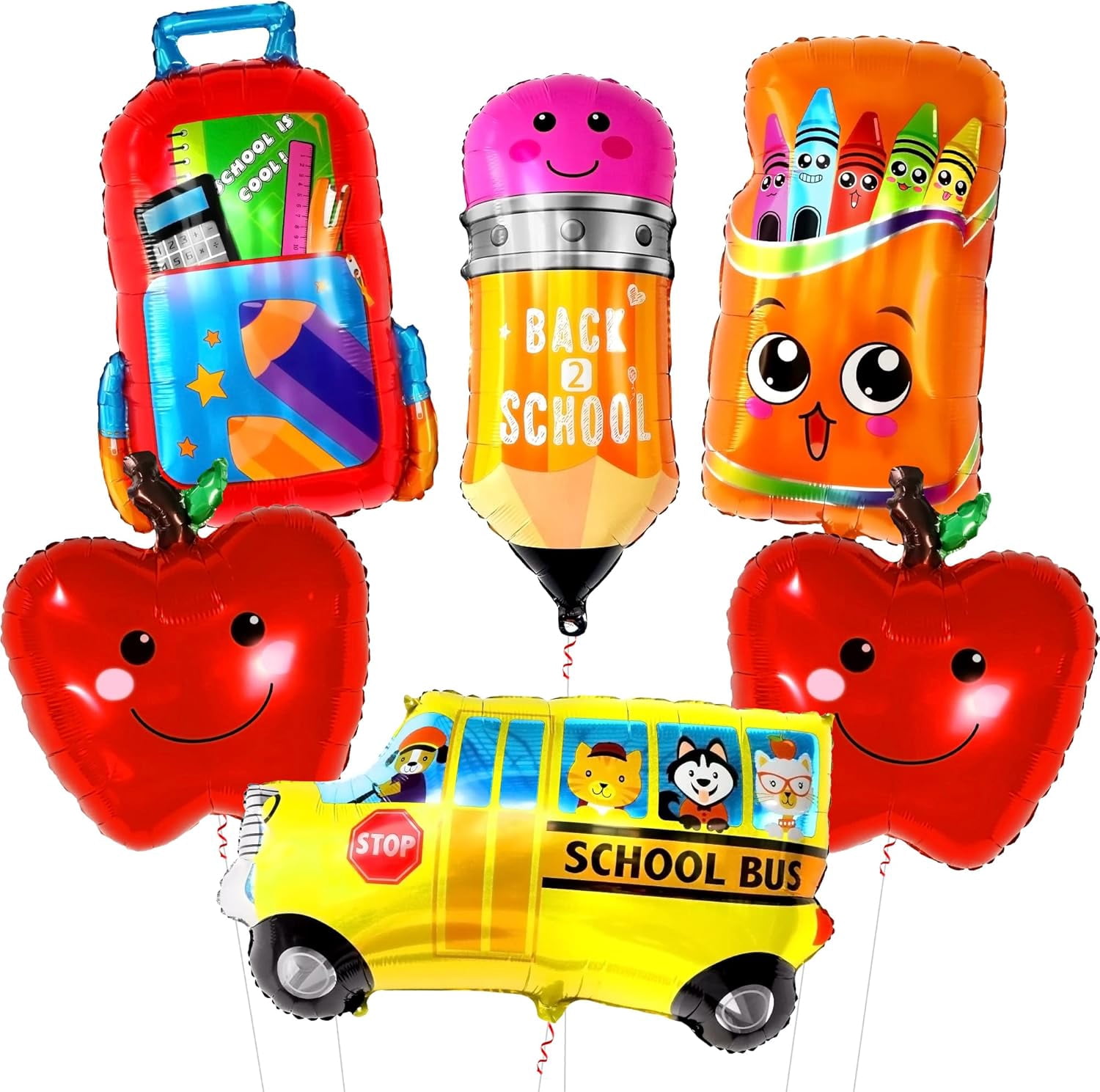 Big Back To School Balloons Set - 30 Inch, Pack of 6 | School Bus ...