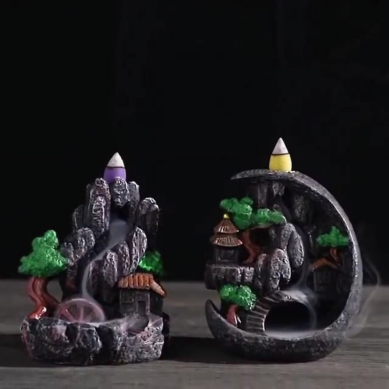 Big Backflow Incense Cones Burner Holder Village Mountain & Free Cones ...