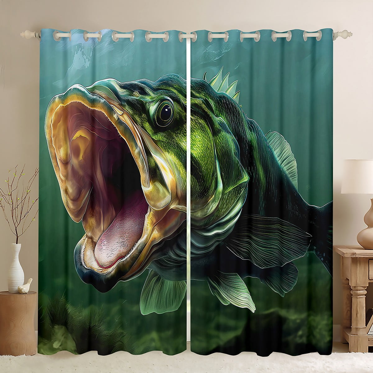 Big Bass Fish Curtains Sea Ocean Animal 30%-50% Blackout Curtains, Pike ...