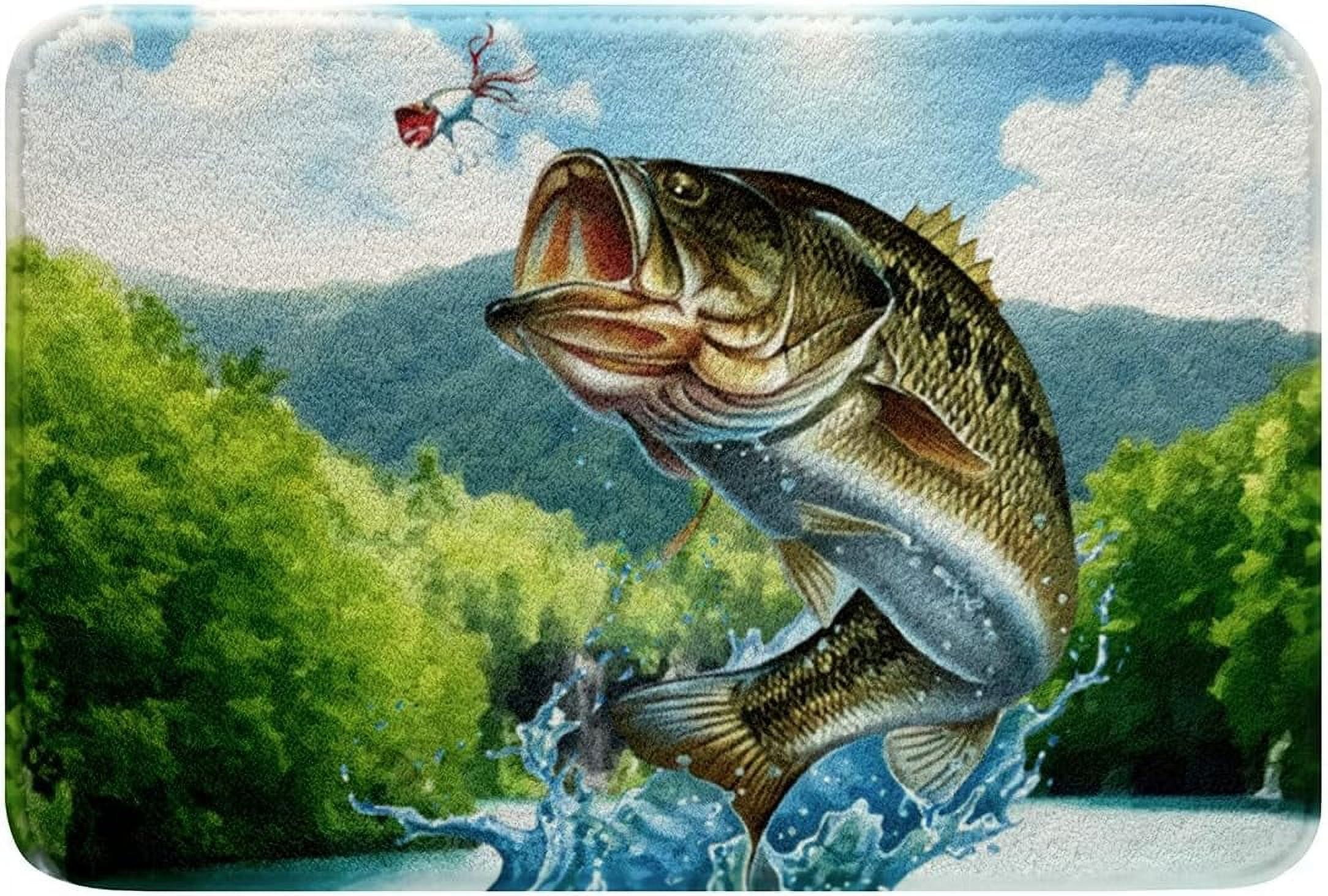 Big Bass Fish Door Mat Ocean Marine Life Rug Rustic Farmhouse Woodland ...