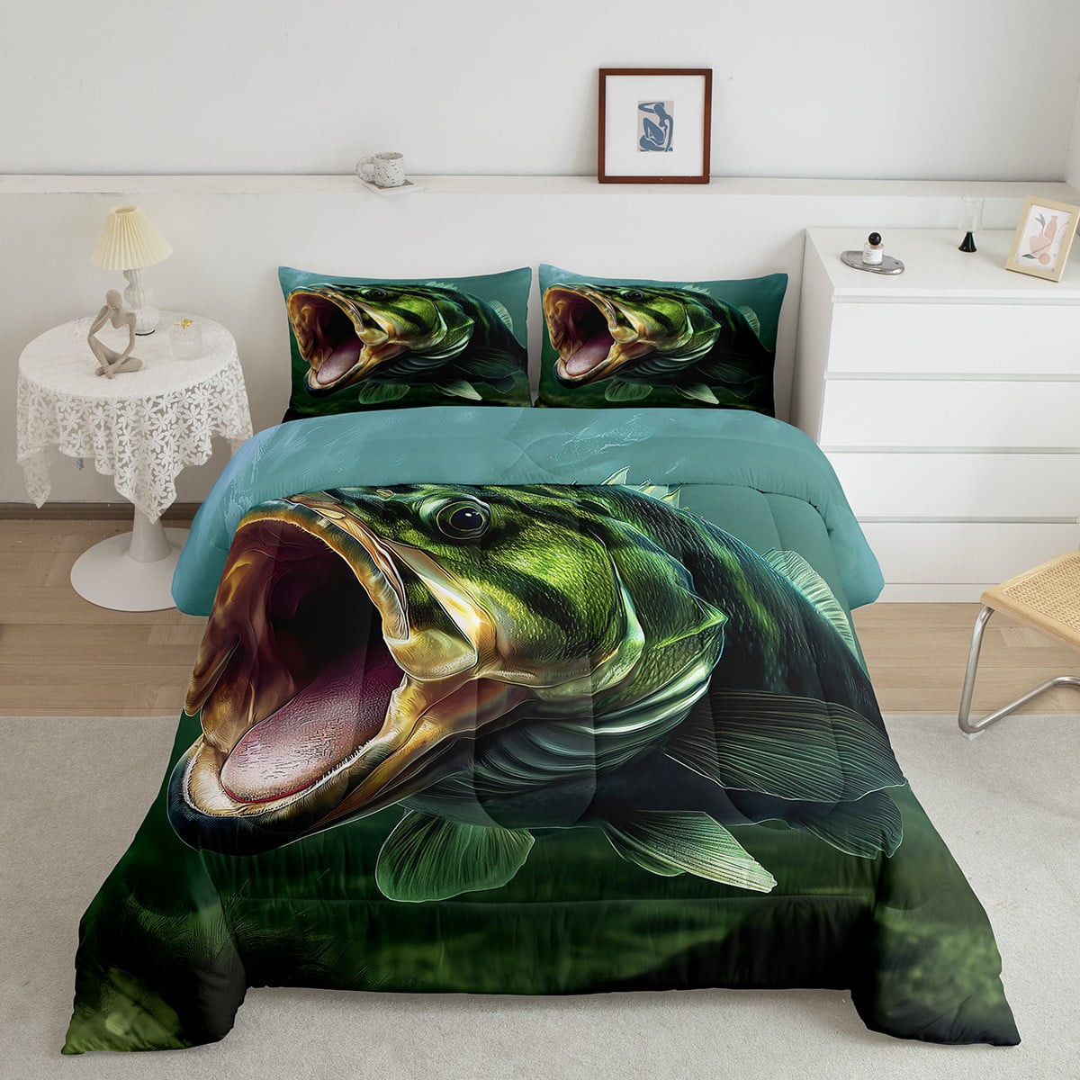Big Bass Fish Full Bedding Sets Sea Ocean Animal Comforter Set, Pike ...