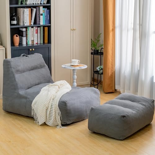 Big Bean Bag Chair with Ottoman for Adults,Giant Beanbag Chair with ...