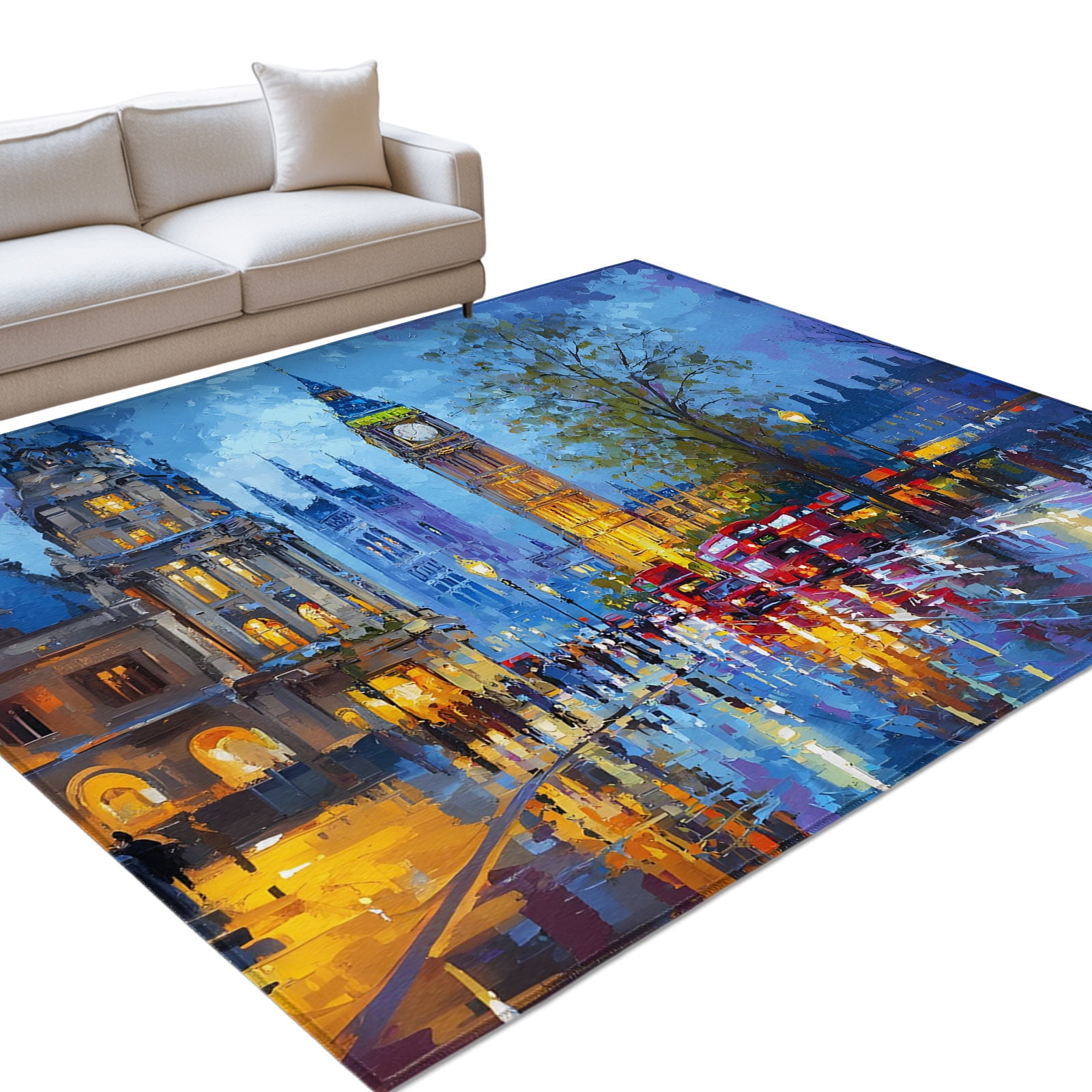 Big Ben 5x7ft Non Slip Area Rug Urban Street Red Bus Impressionist ...