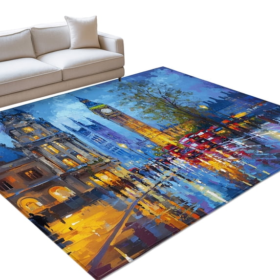 Big Ben 5x7ft Non Slip Area Rug Urban Street Red Bus Impressionist ...