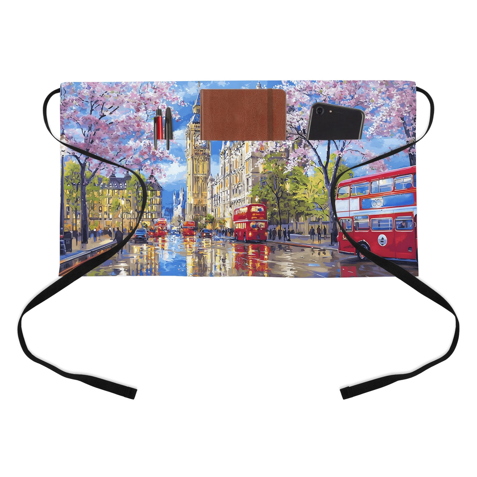 Big Ben Half Waist Apron Spring Cherry Blossoms Red Bus Impressionist ...