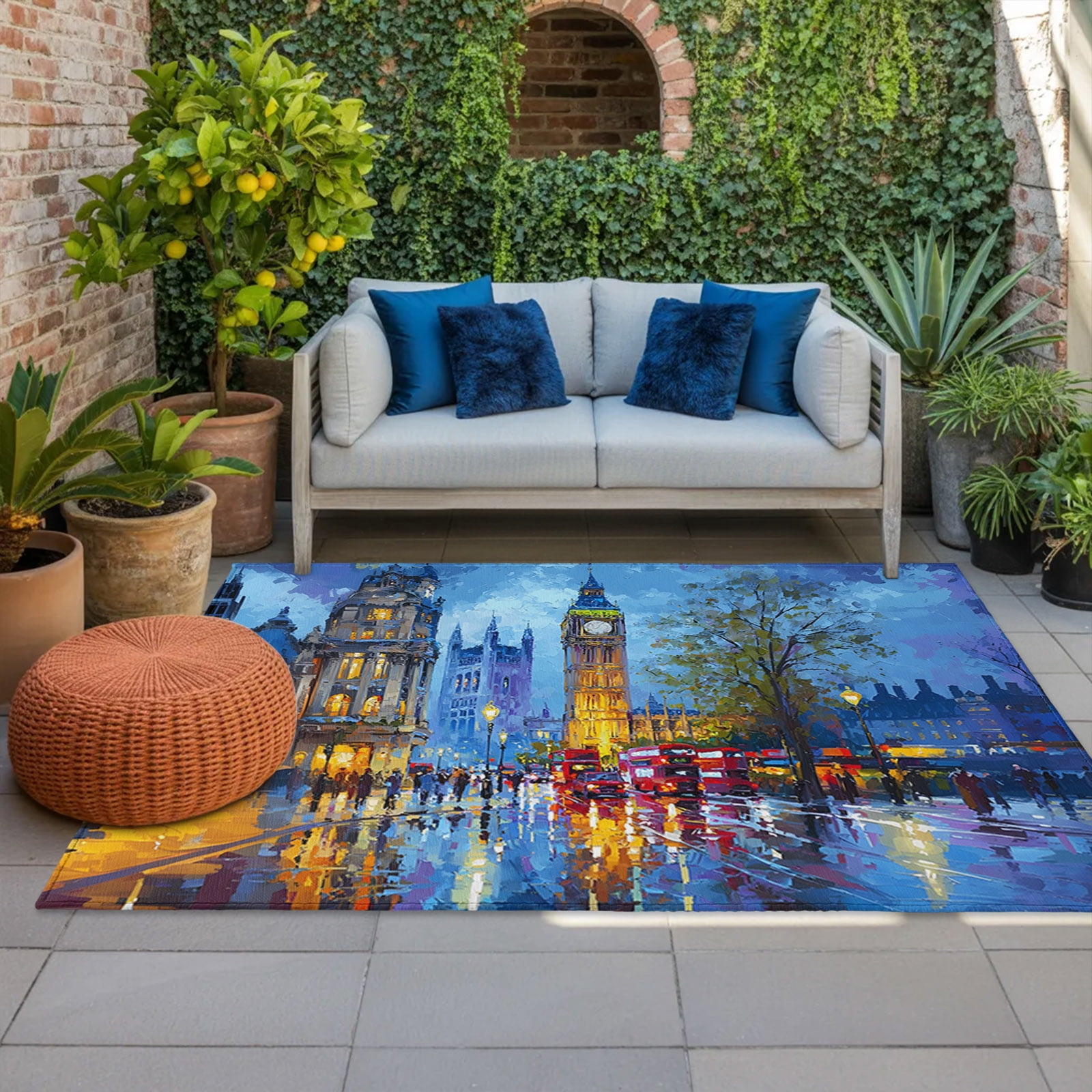 Big Ben Indoor Outdoor Rugs 5x7 Ft, Urban Street Red Bus Impressionist ...