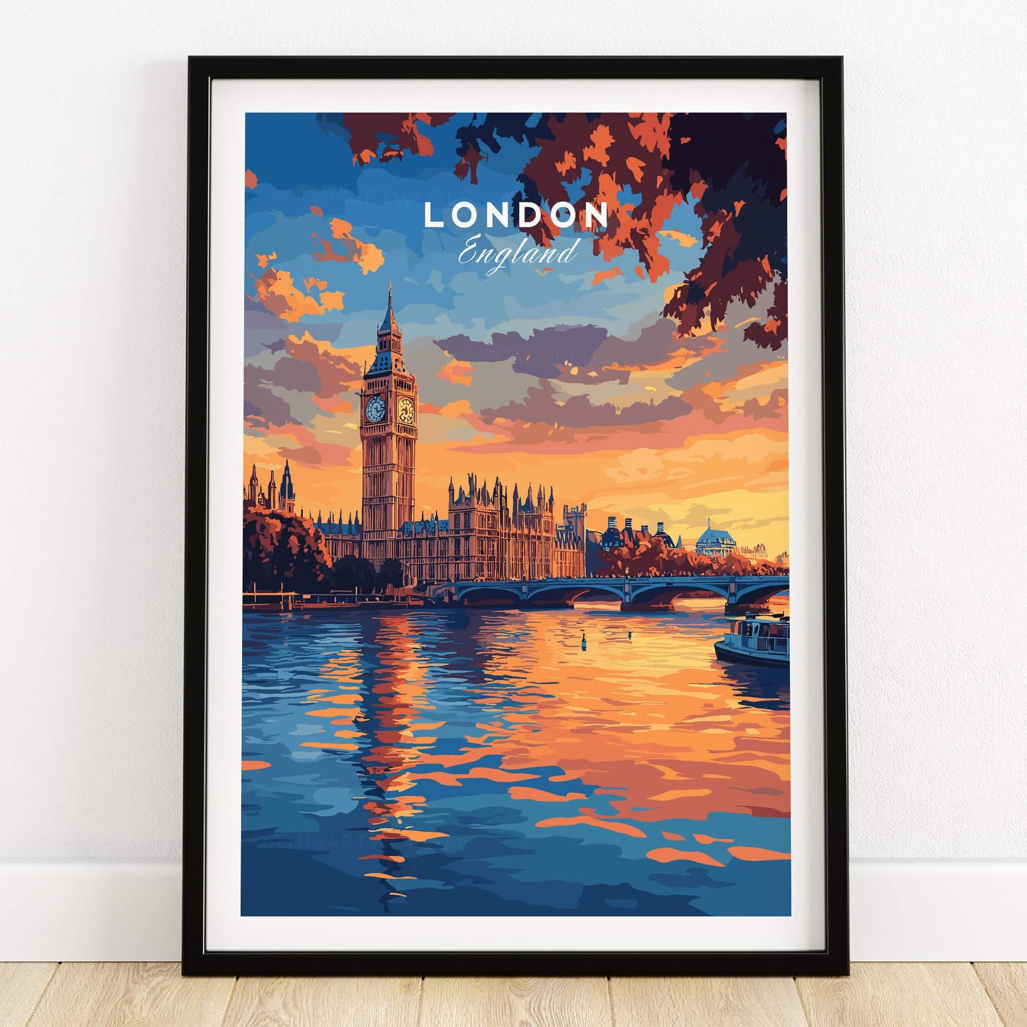 Big Ben London Art Print Westminster Palace Scene Golden Sunset Poster ...